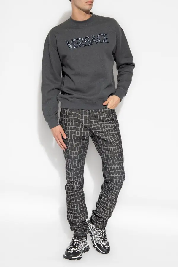 Versace Logo Embellished Crewneck Sweatshirt