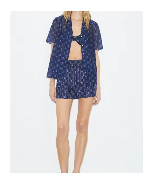 Tory Burch Camp Shirt With Contrast Silk Piping - Blue