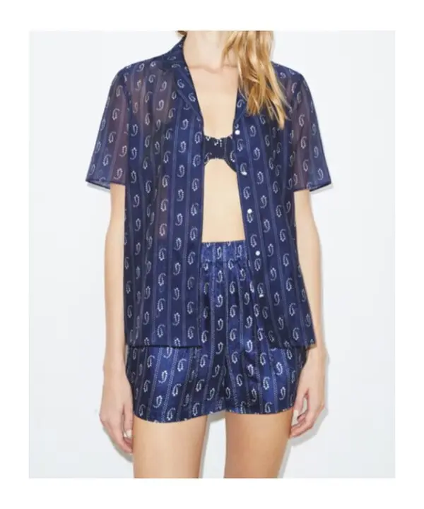 Tory Burch Camp Shirt With Contrast Silk Piping - Blue