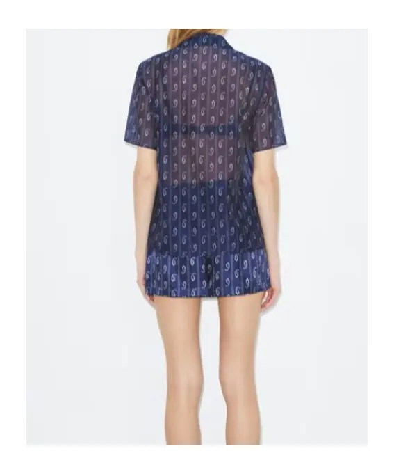 Tory Burch Camp Shirt With Contrast Silk Piping - Blue