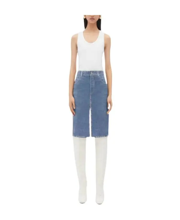 Bottega Veneta Denim Effect Front Slit Skirt