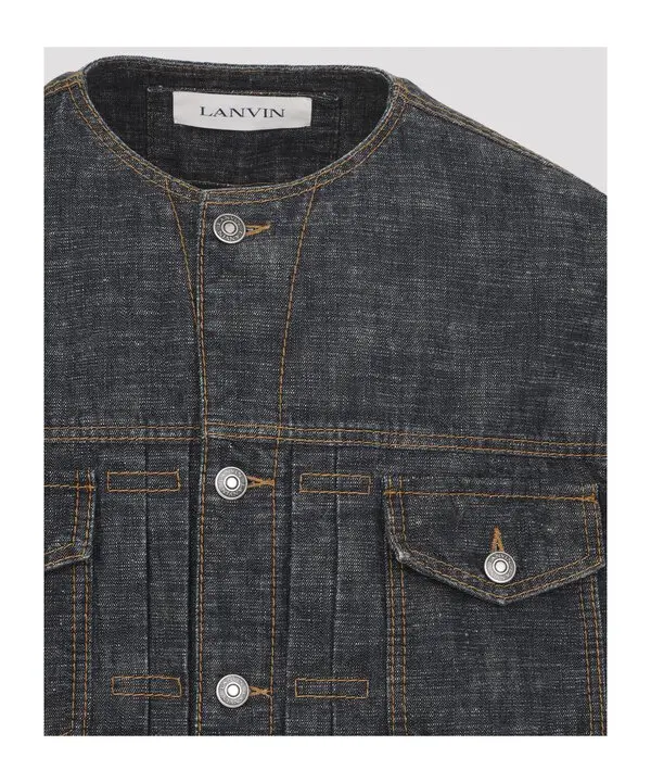 LANVIN Crewneck Buttoned Denim Jacket - Navy Blue