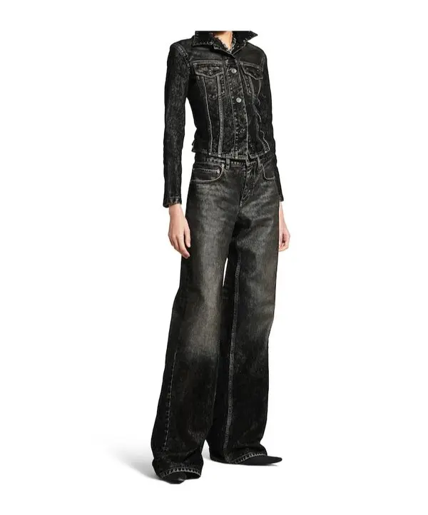 Balenciaga Wide Leg Baggy Jeans In Wash - Black