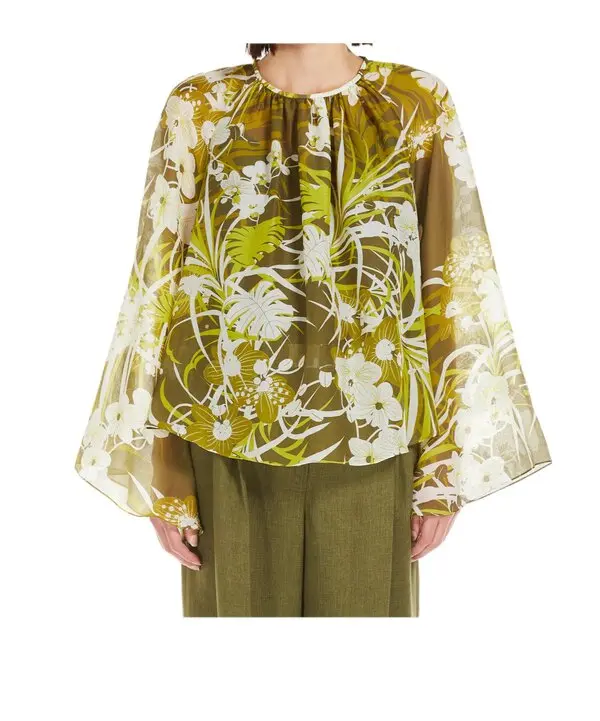 Max Mara Long Sleeve Floral Print Top - Green