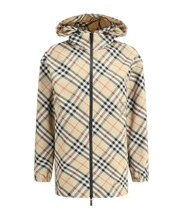 Burberry Checked Hooded Zip-up Jacket - Nude