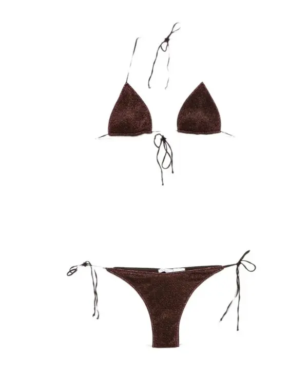 Oseree Metallic Triangle Tie-string Bikini - Brown