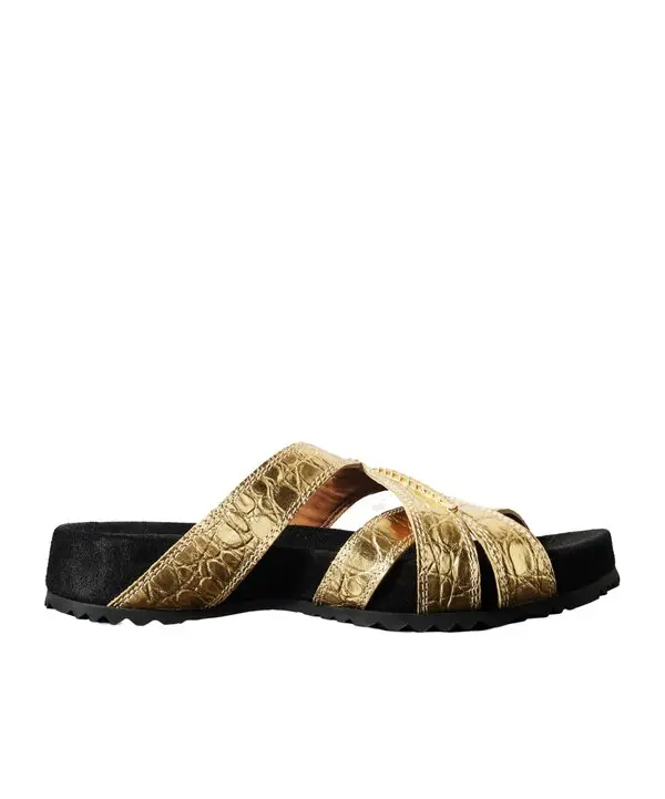 Dries Van Noten Metallic Crocodile-patterned Leather Sandals - Golden