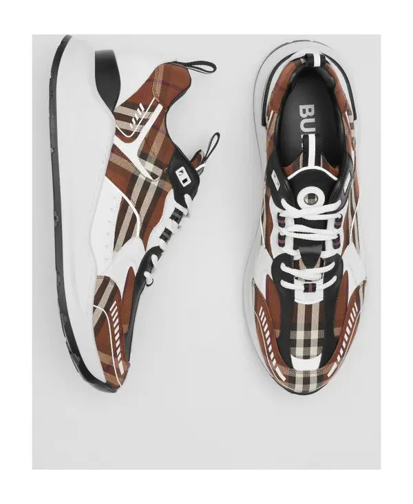 Burberry Check Pattern Lace-up Sneakers - White