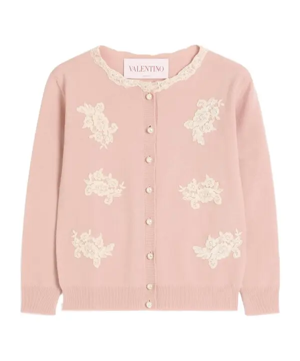 Valentino Garavani Embroidered Cardigan With Lace Inserts - Ivory/pink