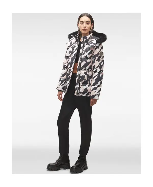 Moose Knuckles Camouflage Printed Down Jacket With Fur Trimmed Hood