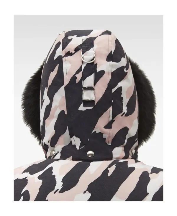 Moose Knuckles Camouflage Printed Down Jacket With Fur Trimmed Hood