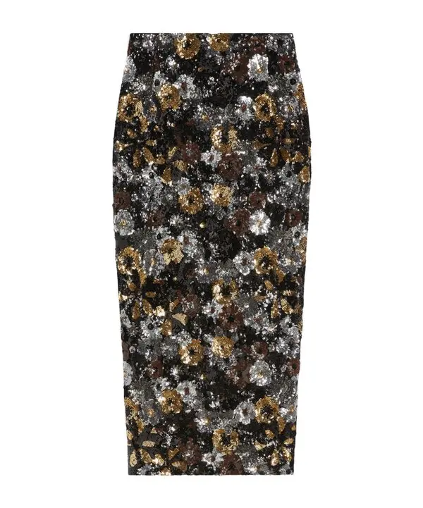 Max Mara Floral Sequin Embellished Midi Skirt
