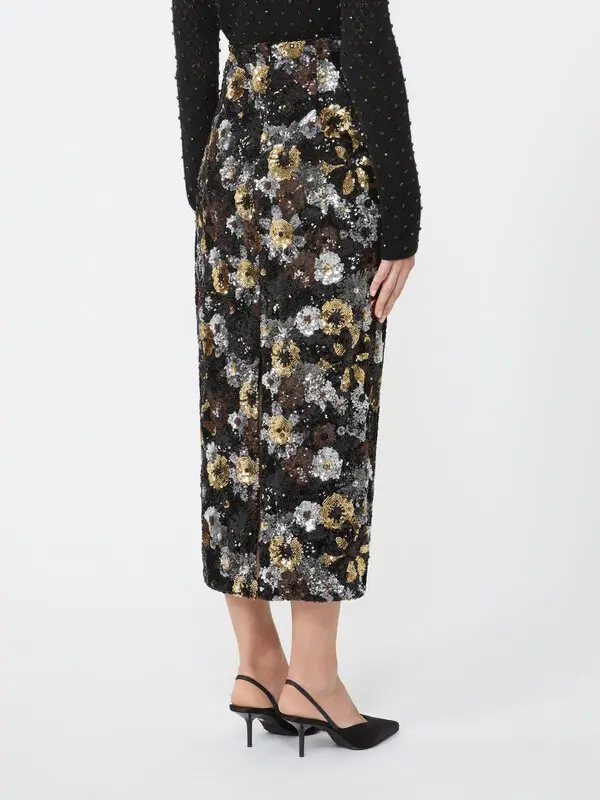 Max Mara Floral Sequin Embellished Midi Skirt