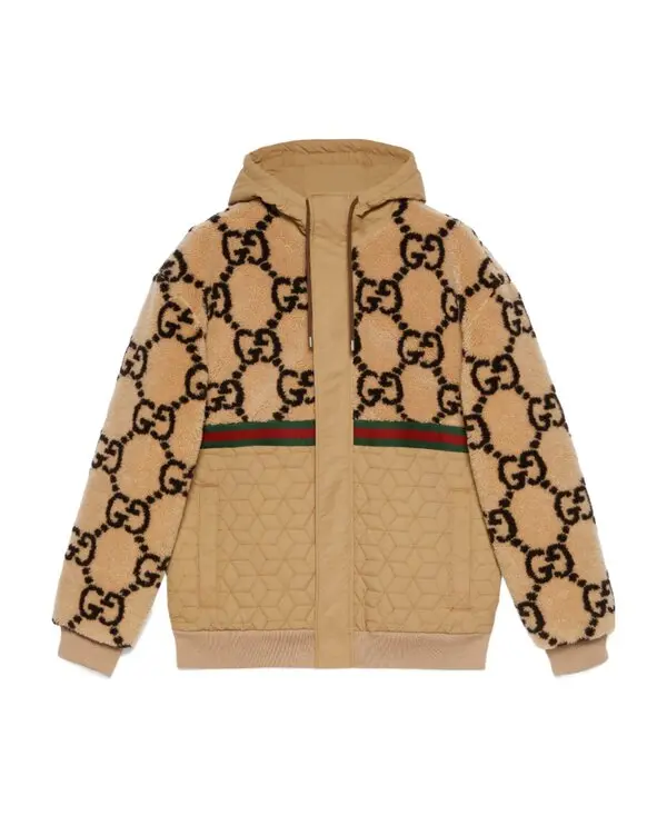 Gucci Gg Jacquard Fleece Jacket With Hood