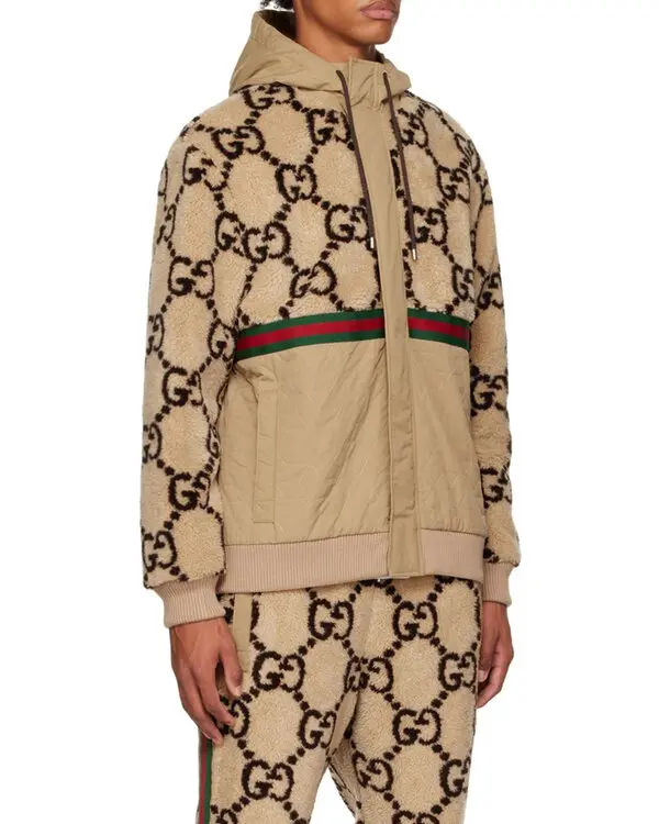 Gucci Gg Jacquard Fleece Jacket With Hood