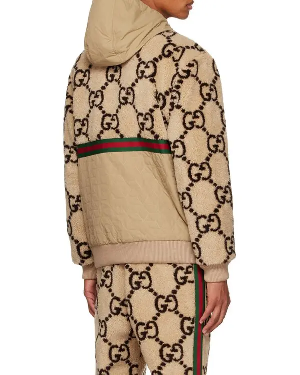 Gucci Gg Jacquard Fleece Jacket With Hood