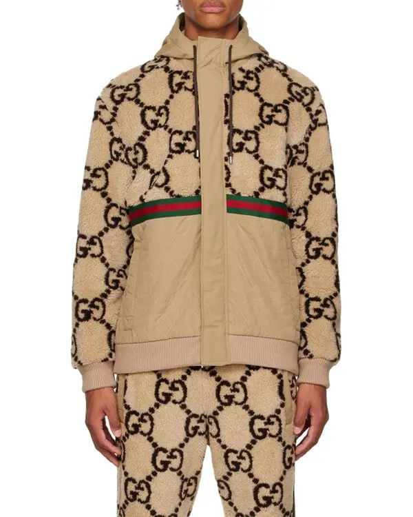 Gucci Gg Jacquard Fleece Jacket With Hood