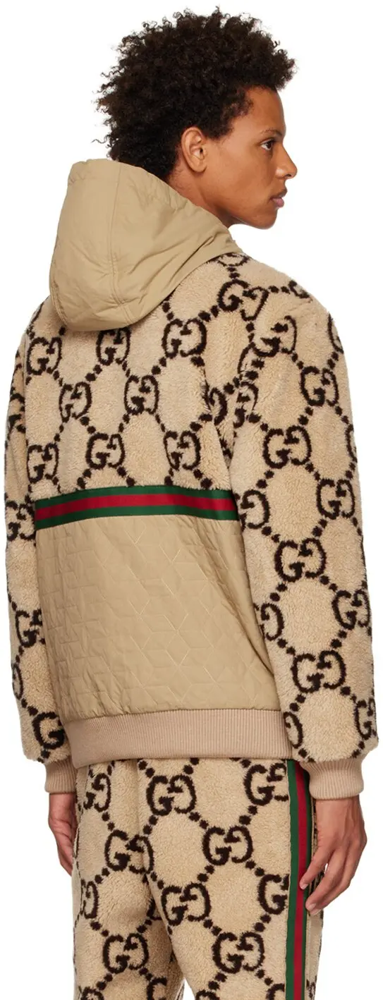 Gucci Gg Jacquard Fleece Jacket With Hood