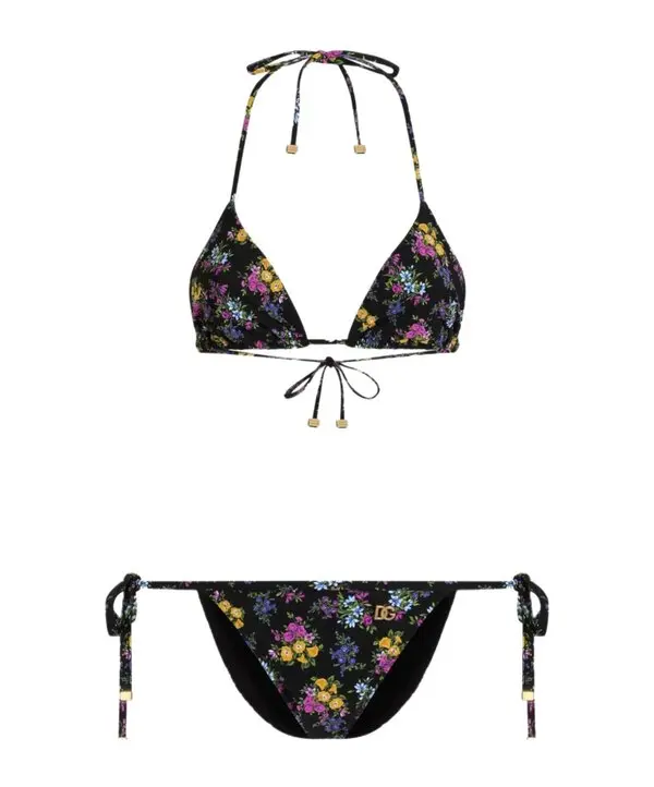 Dolce & Gabbana Small Floral-printed Triangle Bikini Set - Multi-color