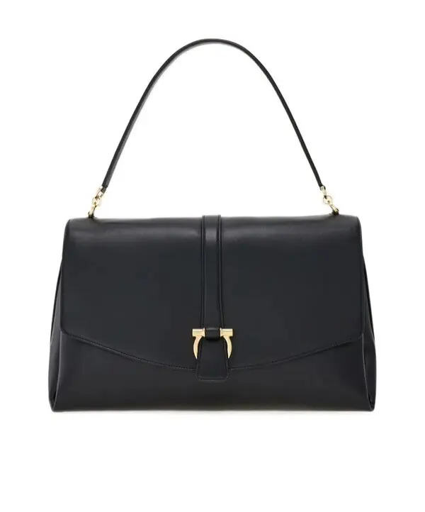 FERRAGAMO Large Leather Shoulder Bag With Gold-plated Buckle