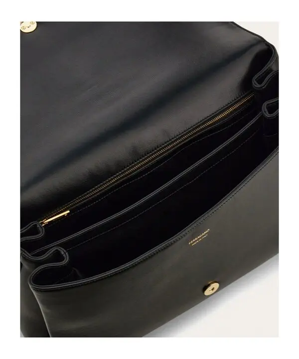 FERRAGAMO Large Leather Shoulder Bag With Gold-plated Buckle