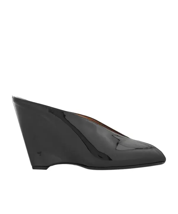FERRAGAMO Alicia Patent Leather Wedge Mules - Black