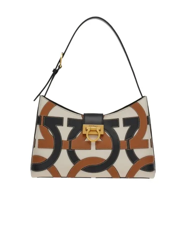 FERRAGAMO Gancini Logo Shoulder Bag - Nude