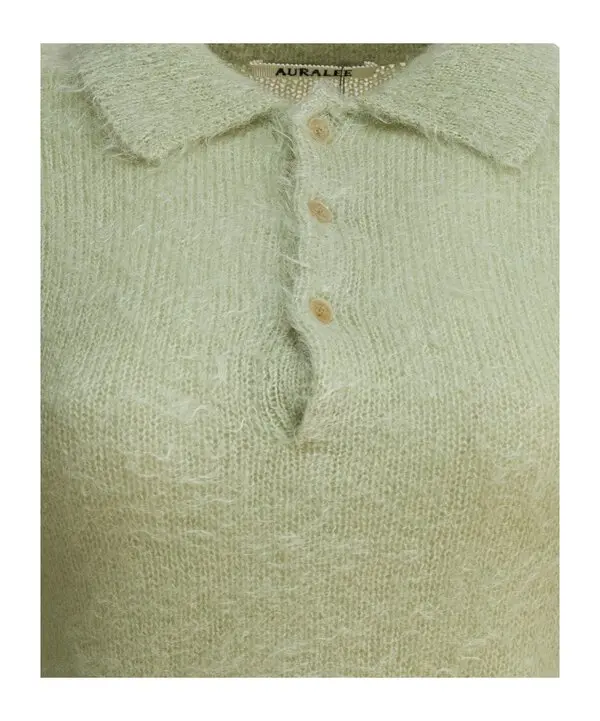 Auralee Long Sleeve Wool Blend Knitted Polo Shirt