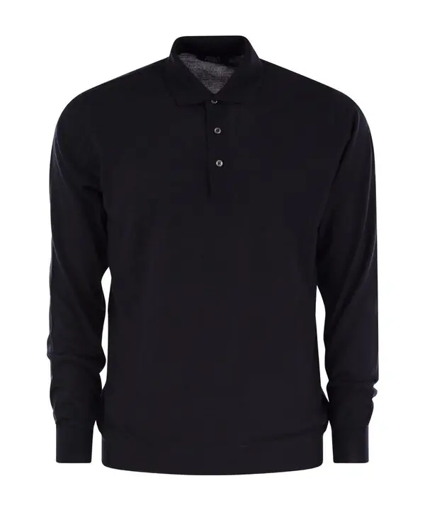 Fedeli Virgin Wool Long-sleeve Polo Shirt - Black