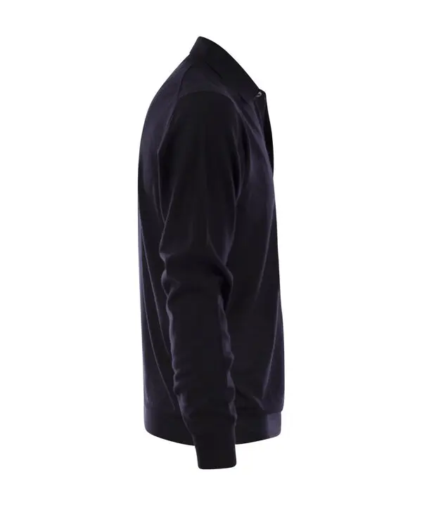 Fedeli Virgin Wool Long-sleeve Polo Shirt - Black