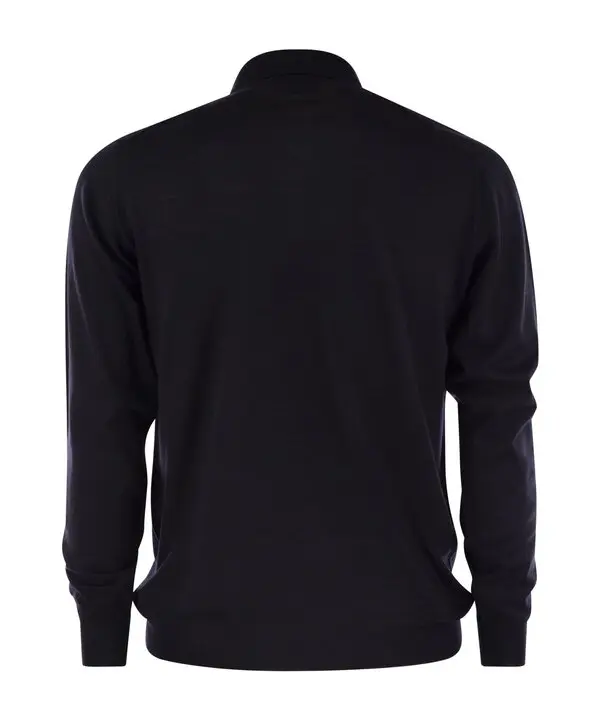 Fedeli Virgin Wool Long-sleeve Polo Shirt - Black