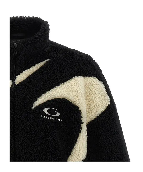 Balenciaga Logo Embroidered Teddy Jacket - White/black