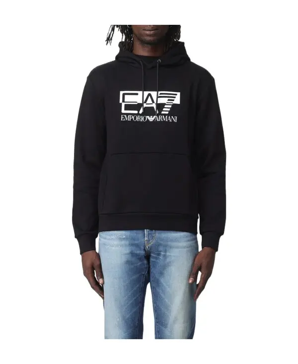 EA7 Logo Hooded Sweater - Black