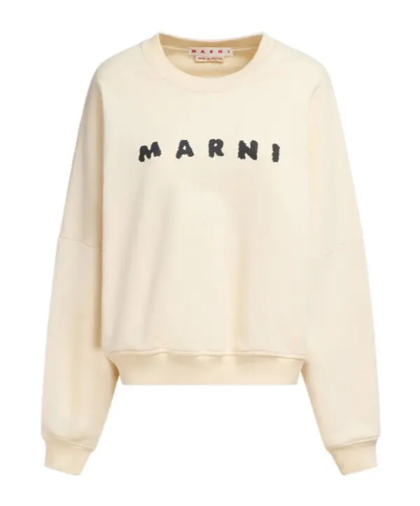 Marni Logo Printed Drop Shoulder Sweatshirt - Ivory