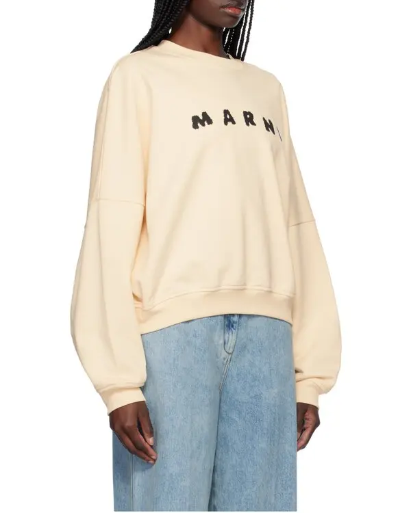 Marni Logo Printed Drop Shoulder Sweatshirt - Ivory