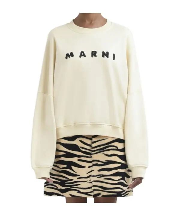 Marni Logo Printed Drop Shoulder Sweatshirt - Ivory