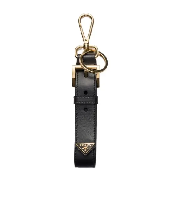 Prada Leather Key Ring With Enameled Logo - Black