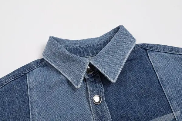 LIUREGALI Stitched Long-sleeve Denim Shirt
