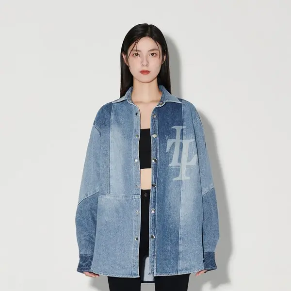 LIUREGALI Stitched Long-sleeve Denim Shirt