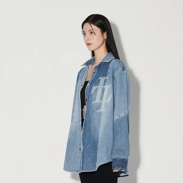 LIUREGALI Stitched Long-sleeve Denim Shirt