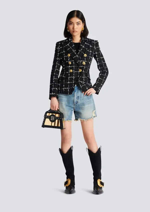 Balmain Check Tweed Double-breasted Jacket