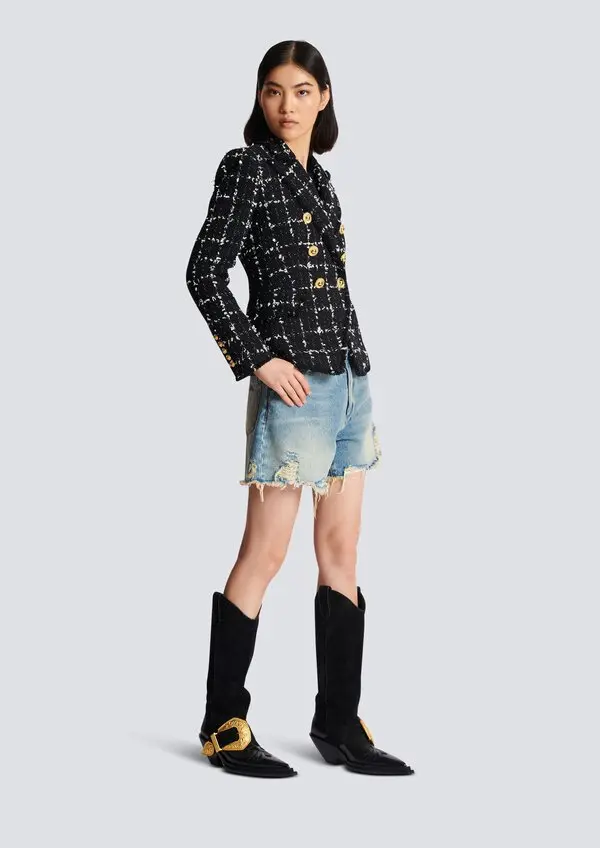 Balmain Check Tweed Double-breasted Jacket