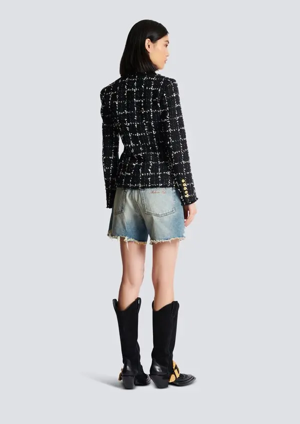 Balmain Check Tweed Double-breasted Jacket