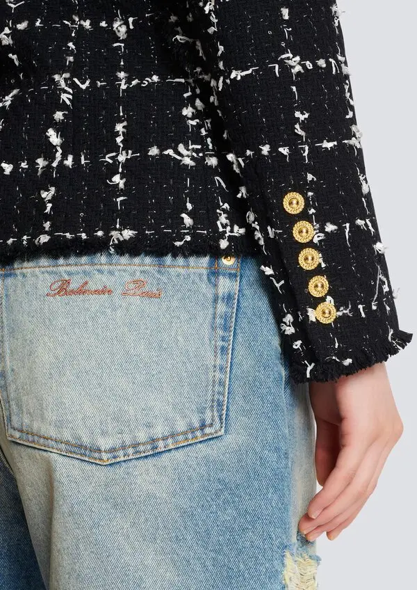 Balmain Check Tweed Double-breasted Jacket