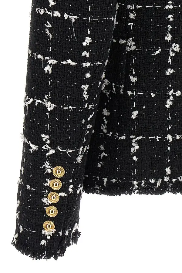 Balmain Check Tweed Double-breasted Jacket