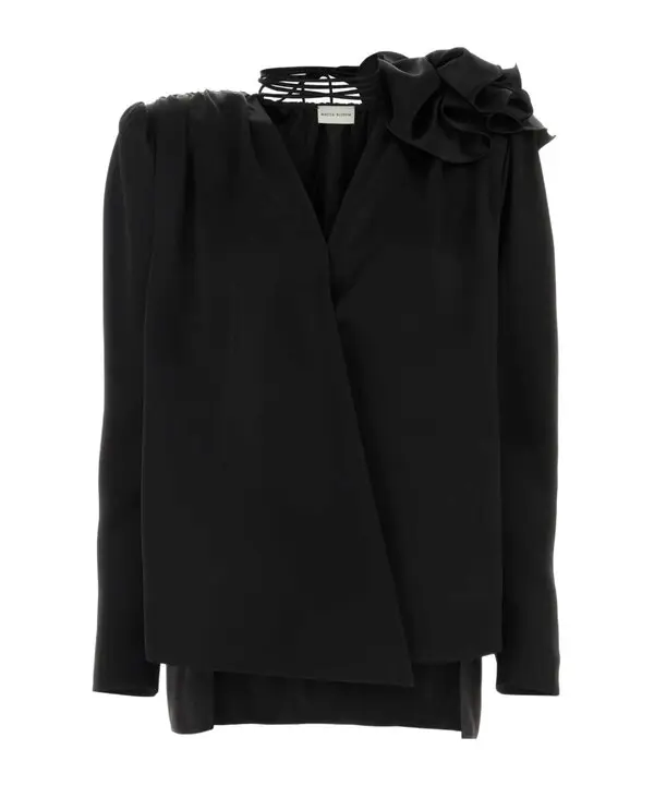 Magda Butrym Long Sleeve Shirred Flower Blouse - Black