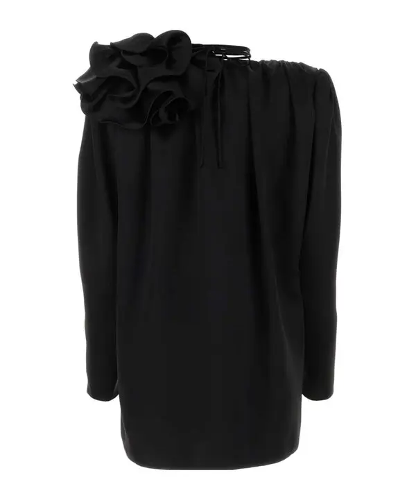 Magda Butrym Long Sleeve Shirred Flower Blouse - Black