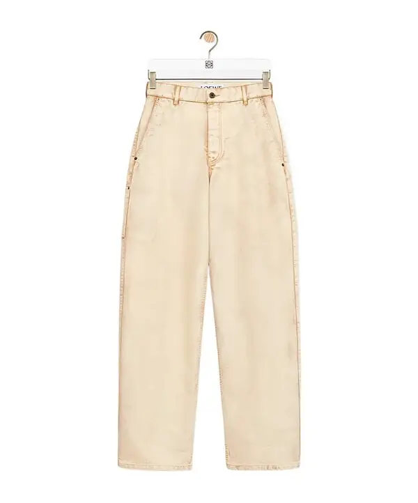 Loewe Mid-rise Straight Leg Trousers With Leather Patch - Light Brown