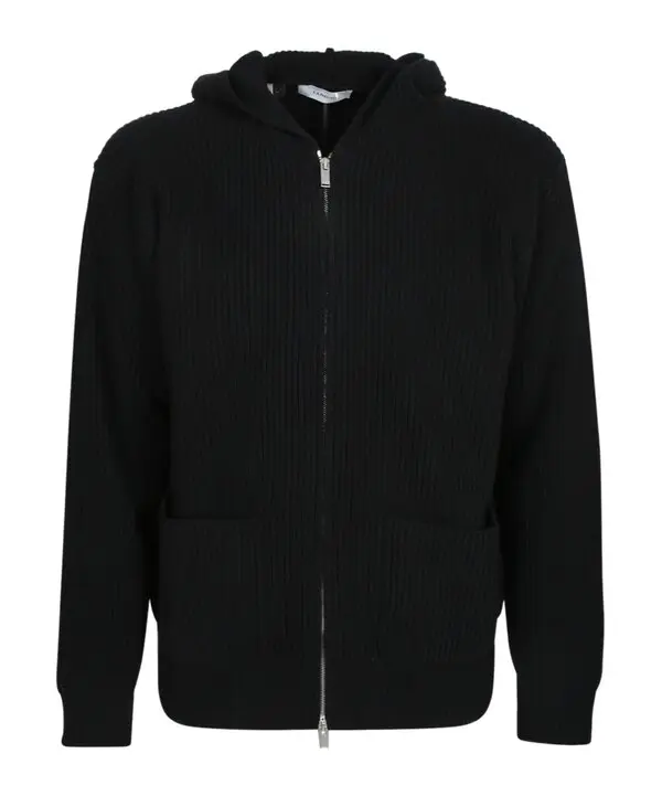 LARDINI Long Sleeve Zip-up Hoodie With Ribbed Knit