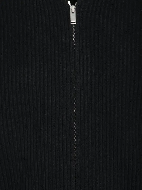 LARDINI Long Sleeve Zip-up Hoodie With Ribbed Knit